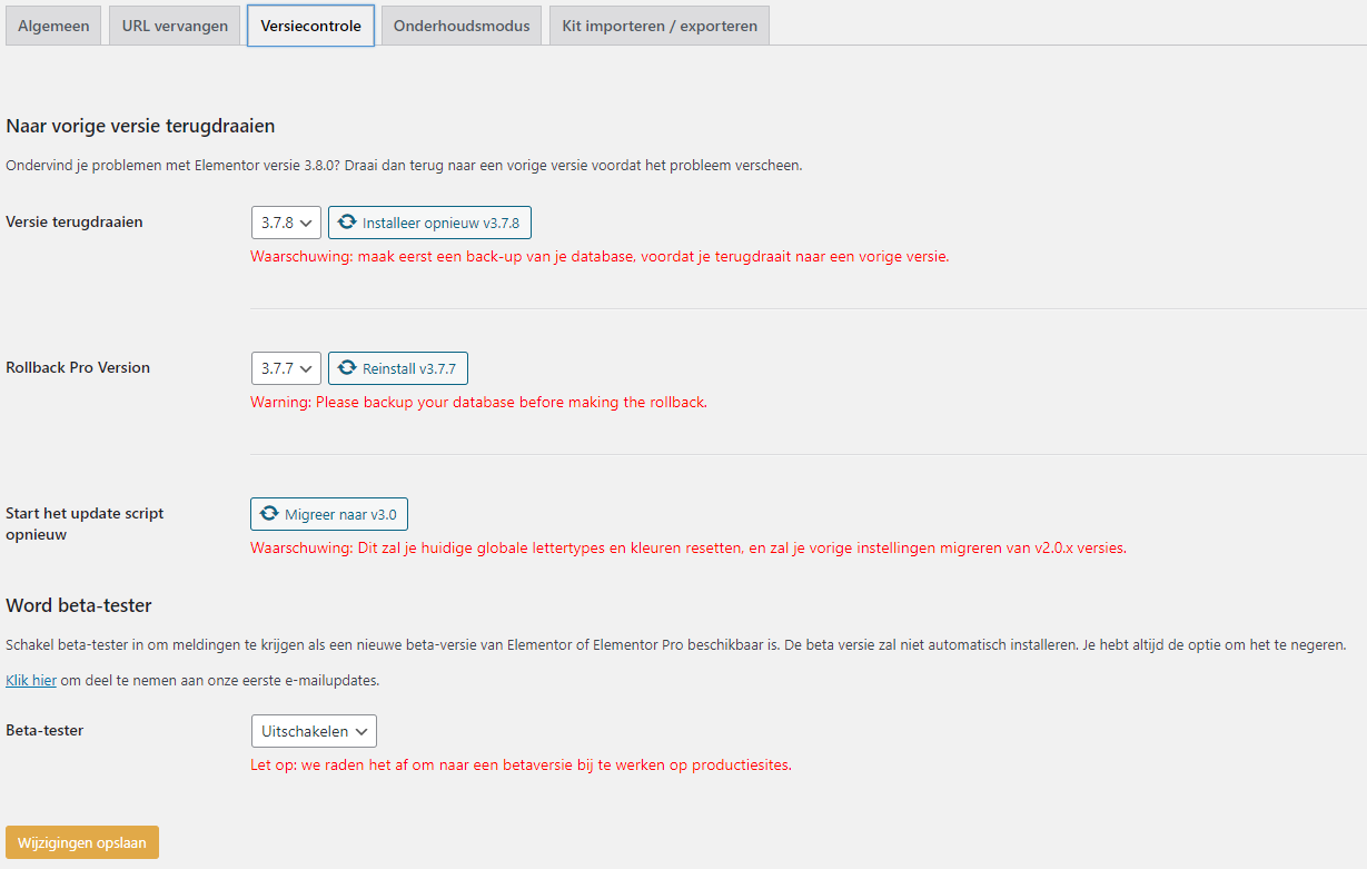 Wanneer een Elementor update niet goed gaat